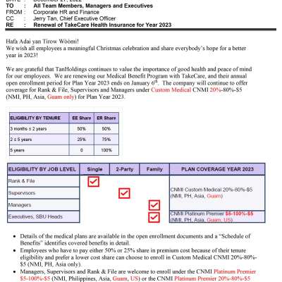 2023 Renewal of Health Insurance with TakeCare