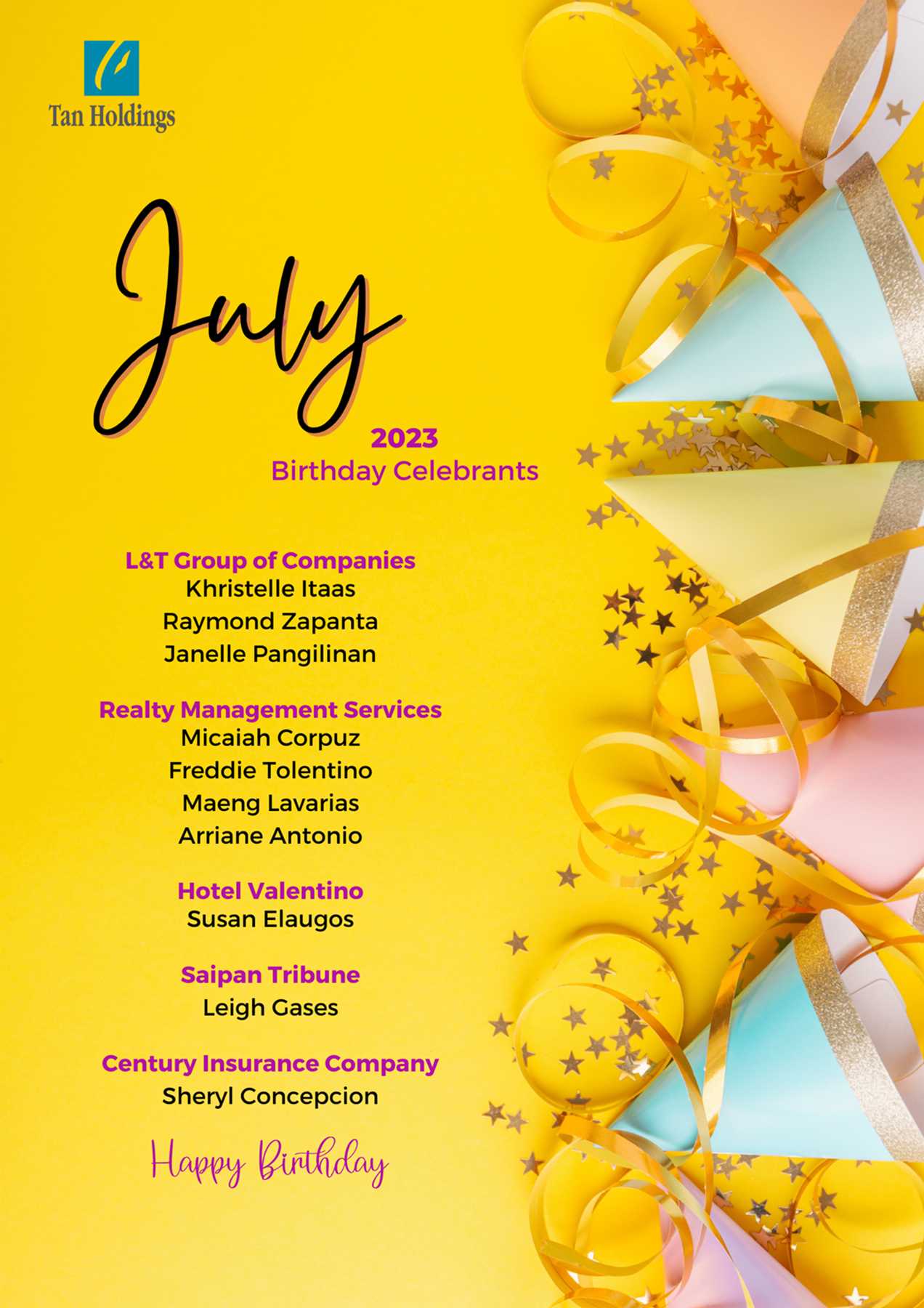 July 2023 Birthday Celebrants
